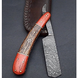 Ready to Shave Razor Custom Hand Made Damascus steel knife Razor Walnut Wood Handle Pocket Straight Razor