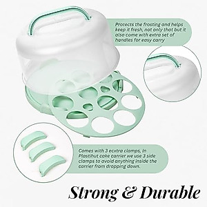 Plastihut Cake Carrier With Lid and Handle – All In 1 Multipurpose Cake Storage Container Fits 10" Cake, 11 Cupcakes & A Cake Plate Serves as 5 Section Serving Tray for Snacks & Fruit - Mint