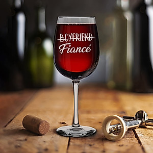 shop4ever® Boyfriend to Fiance & Girlfriend to Fiancee Couples Gift Set of 2 Engraved Stemmed Wine Glasses His & Hers Engagement Gift