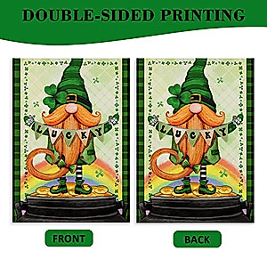 Covido Home Decorative St. Patrick's Day Gnome Garden Flag, Lucky Pot Gold Coins Shamrock Clover Yard Outside Decorations, Irish Luck Outdoor Small Decor Double Sided 12x18