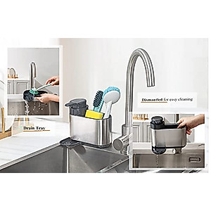 Alta by AuggieChino Sink Caddy with Dish Soap Dispenser, Sponge Holder for Kitchen Sink, Kitchen Organizer, Brush Holder, Stainless Steel Gray