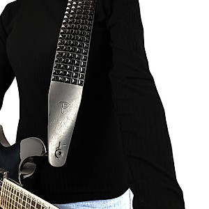 Perri's Leathers Ltd. - Studded Leather Guitar Strap - Adjustable Guitar Strap from 41” to 56″ for Electric, Acoustic, Bass Guitar - Black (P25STUD-7112)