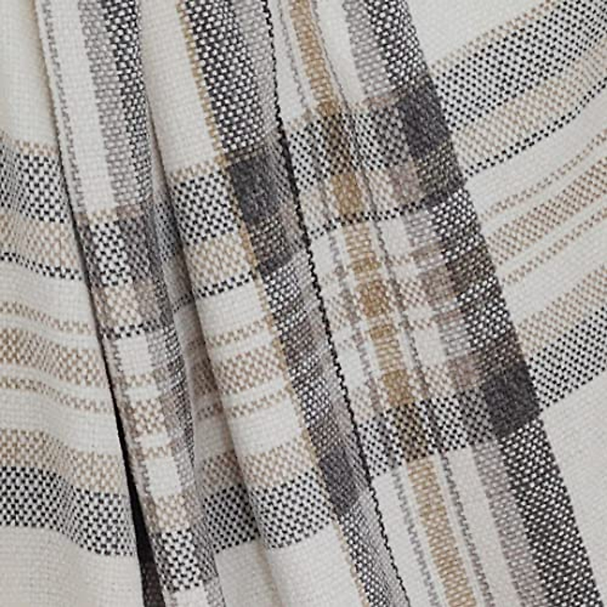 Taupe Grey and White Plaid Decor Tartan Blanket, Lightweight Soft Chenille Striped Knitted Rustic Farmhouse Throw with Tassels for Couch Sofa Chair Bed Office Home, 50" x 60"