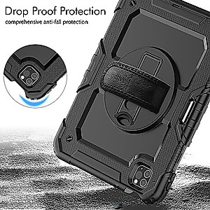 Wgdttve iPad 10.9 Inch Air 5th/4th Generation Case/iPad Pro 11 Inch Case with Screen Protector, Drop Proof Protection 360°Rotating Stand/Handle,Pencil Holder Shoulder Strap Case (Black)