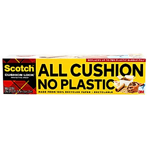 Scotch Cushion Lock Protective Wrap, 12 in x 30 ft, Sustainable Packaging Solution for Packing, Shipping and Moving, No Scissors or Tape Needed, Great Alternative to Bubble Cushion Wrap (PCW-1230)
