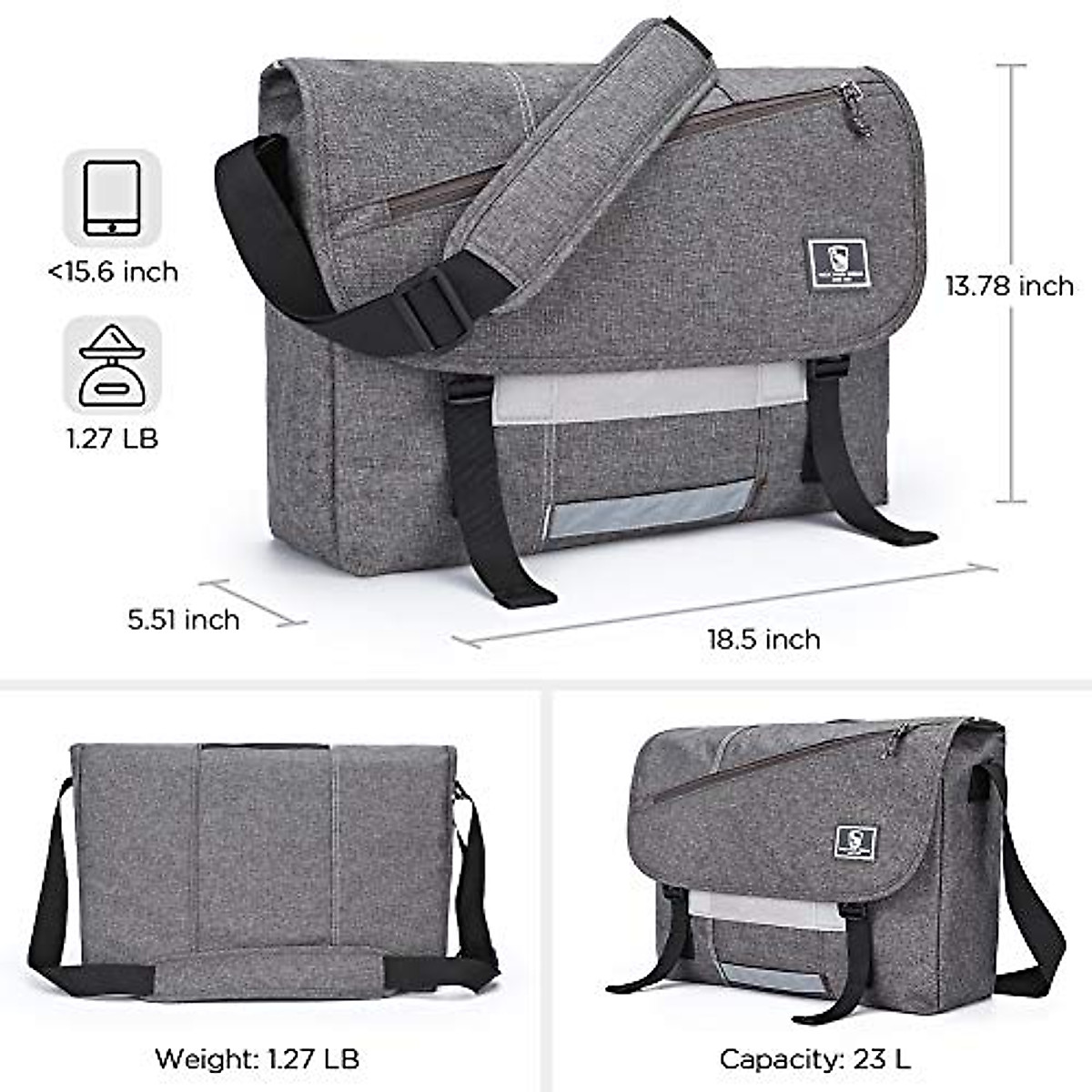 OIWAS Messenger Bag for Women - Canvas 15.6 Inch Laptop Satchel Computer Briefcase Mens Crossbody Bag