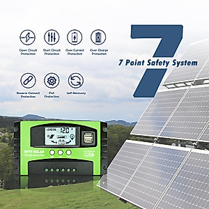 30A MPPT Solar Charge Controller, 12V/ 24V Solar Panel Regulator with Adjustable LCD Display Dual USB Port Timer Setting PWM Auto Parameter