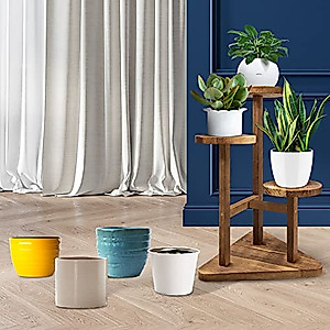 GEEBOBO 3 Tier Plant Stand, Tall Wood Plant Shelf Holder for Indoor Plants, Outdoor Garden Plant Display Rack Flower Pot Stand for Corner Living Room Balcony Garden Patio, Nature,V3( No Wheels