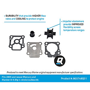 Quicksilver 803748Q01 Water Pump Impeller Repair Kit for Mercury and Mariner 8-9.9 Hp 4-stroke Outboards