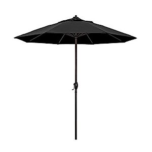California Umbrella 9' Round Aluminum Market Umbrella, Crank Lift, Auto Tilt, Bronze Pole, Black Olefin