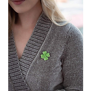 PammyJ Green Crystal Shamrock Four Leaf Clover Brooch Pin