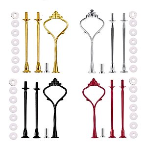 WHZAZGW 4 Sets of 3 Tier Cake Plate Stand Handle, Metal Fruit Cake Cupcake Plate Stand Handle Fitting Hardware, Crown Fittings (Sliver & Gold & Red & Black)