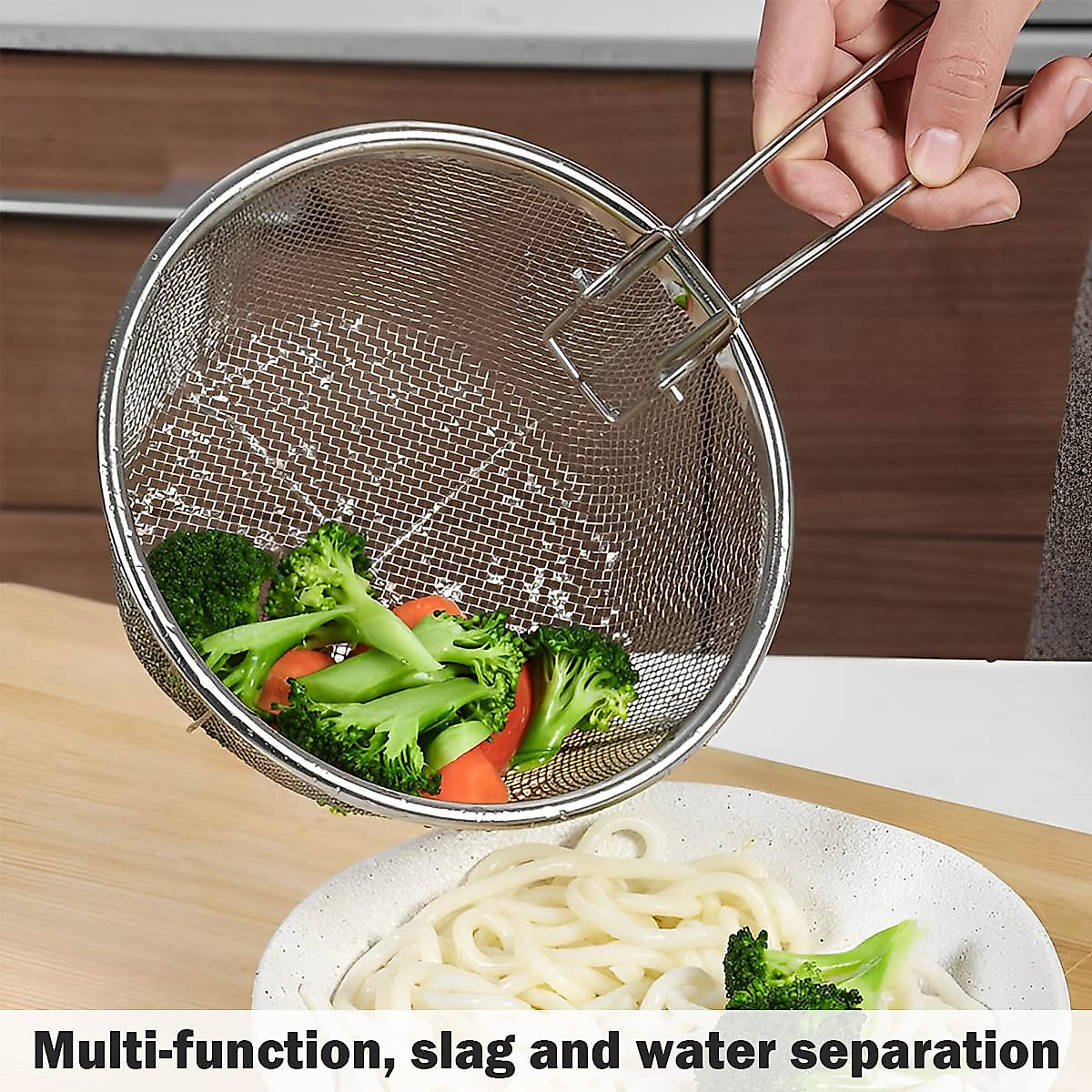 ANRONCH Stainless Steel Deep Fry Basket, Multifunctional Foldable Drain Basket Round Wire Mesh French Chip Frying Serving Food Presentation Tableware with Folding Handles