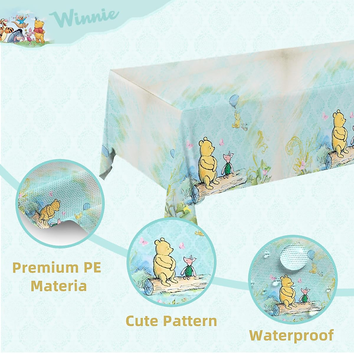 CAILESS Blue Winnie Bear Baby Shower Decorations, 156pcs Classic The Pooh Bear Baby Shower Party Supplies Included Plates Cups Napkins Cutlery Tablecloth Set Serves 25 Guests for Newborn Boy Birthday