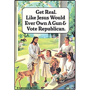 Get real. Like Jesus would ever own a gun & vote Republican. - RECTANGLE MAGNET
