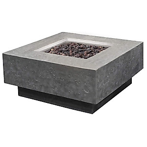 Elementi Manhattan Outdoor Table 37 Inches Natural Gas Patio Heater Concrete Firepits Outside Electronic Ignition Backyard Fireplace Cover Lava Rock Included