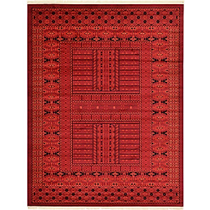 Unique Loom Tekke Collection Over-Dyed Saturated Traditional Torkaman Area Rug, 9 x 12 ft, Red/Black