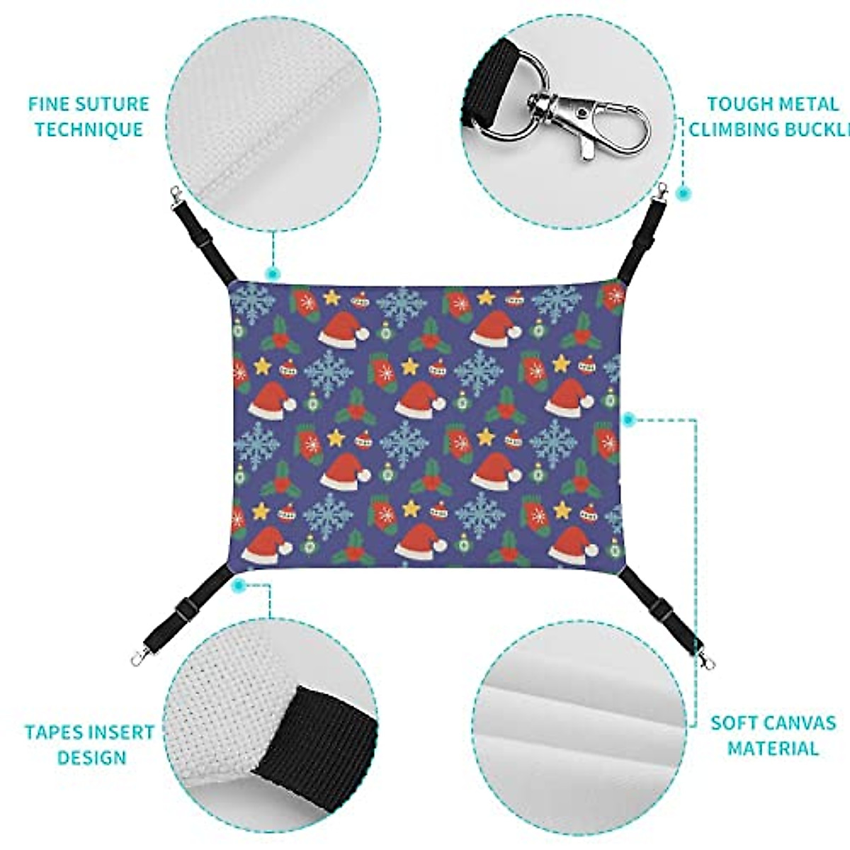 Christmas Hats Pattern Pet Hammock Comfortable Adjustable Hanging Bed for Small Animals Dogs Cats Hamster