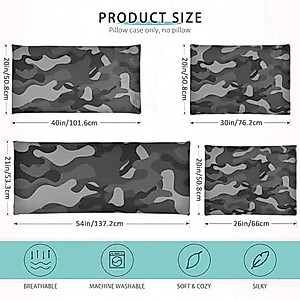Gray Classic Camouflage Pillowcase for Hair and Skin Body Pillow Cover Body Pillow Case King Size 20"X 40" Fuzzy Pillow Case with Zipper for Body Pillows