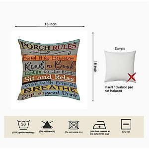 Jartinle Decorative Outdoor Pillow Covers Porch Rules Sign Farmhouse Throw Pillow Covers, Square Linen Patio Cushion Cases for Couch Bench Seat Chair Car 18x18 Inch