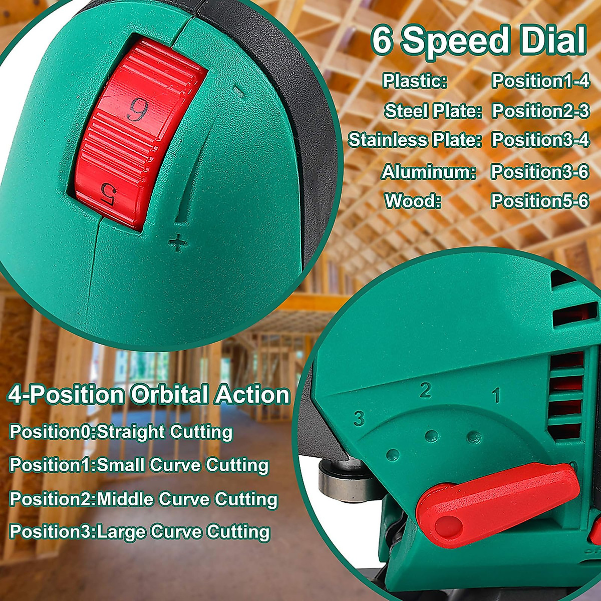 HYCHIKA Jig saw, 6.7A Jig Saw 800-3000SPM with 6 Variable Speeds, 4 Orbital Sets, Bevel Angle 45°, 6PCS Blades, Pure Copper Motor, Laser Guide, Wood Metal Plastic Cutting