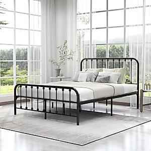alazyhome Queen Size Metal Platform Bed Frame with Headboard and Footboard Sturdy Heavy Duty Steel Slat Support No Box Spring Needed Easy Assembly Black