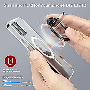 PROfezzion Thin Metal Ring Holder for MagSafe, Removable Strongest Magnetic Phone Grip Only for iPhone 14 13 12 Pro Max Plus with Mag-Safe Case [MagSafe Car Mount Compatible] [Adjustable Kickstand]