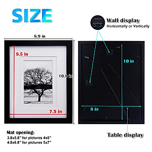 Egofine 8x10 Picture Frames 4 PCS, Made of Solid Wood Display 4x6 and 5x7 with Mat Covered by Plexiglass, for Table Top Display and Wall Mounting, photo frame Black