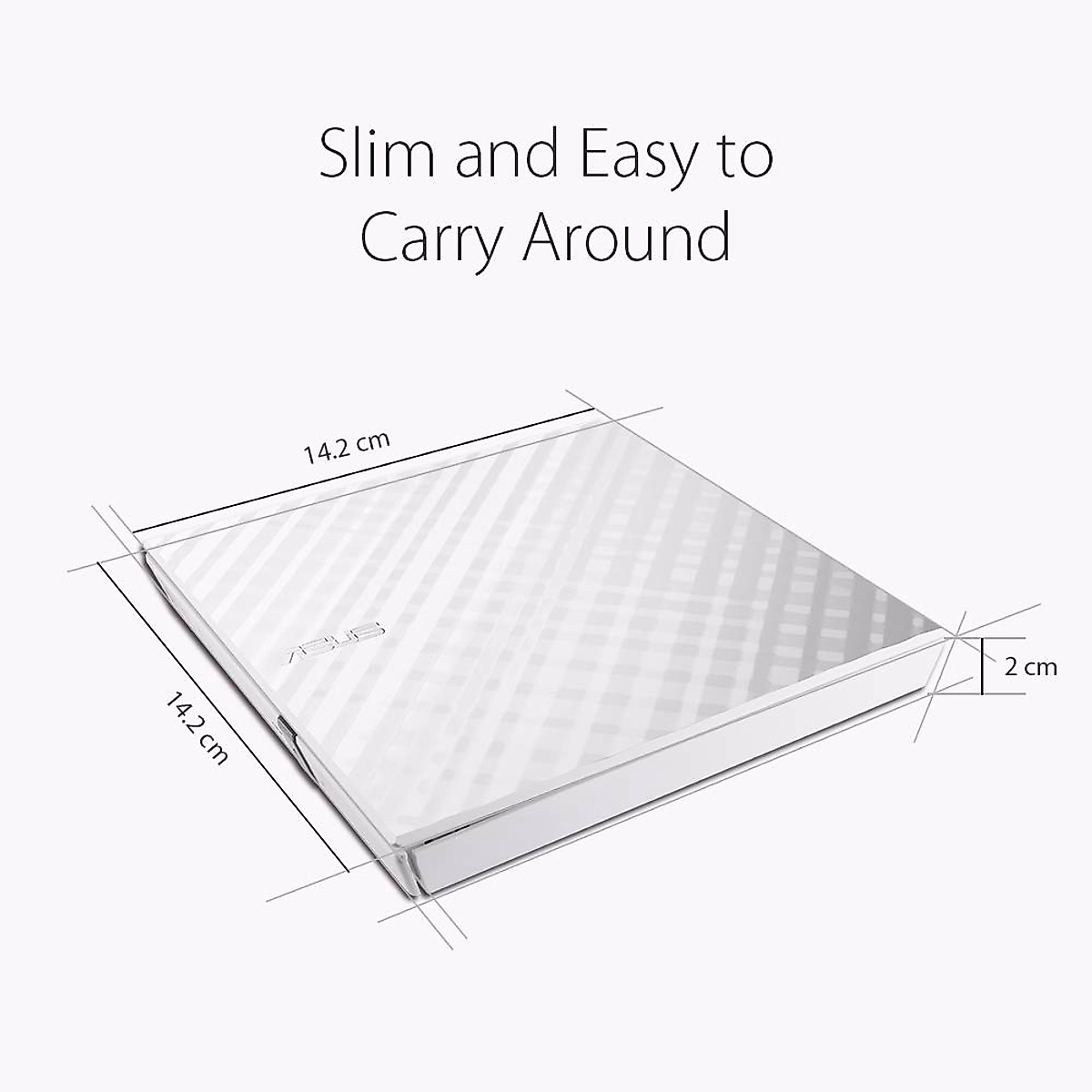 ASUS LITE Portable USB 2.0 Slim 8X DVD/ Burner +/- Rewriter External Drive, Compatible with both Mac & Windows, White (SDRW-08D2S-U/W/G/ACI/AS)