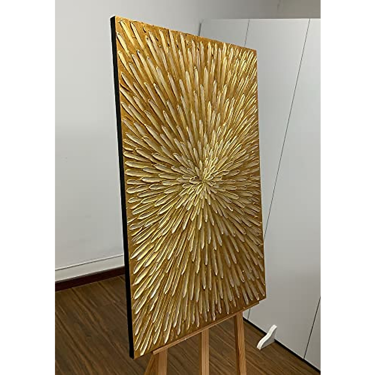 ART8YUQI Paintings - Thick Heavy Texture Wall Art Abstract Golden Flowers Picture Modern Artwork Oil Painting 3D Gradient Bright Pictures Ready to Hang for Living Room Decor 24x36 Inch