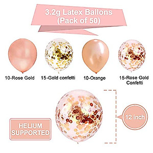 Rose Gold Confetti Balloons 50 pack, 12 Inch Latex Party Balloons with Confetti Dots for Graduation Party Supplies Decorations
