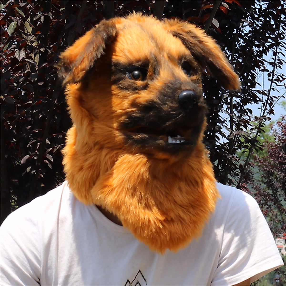 Xerial Realistic Furry Animal Mask With LED, Moving Jaw and Glowing Head - Shepherd Dog Costume for Halloween Party