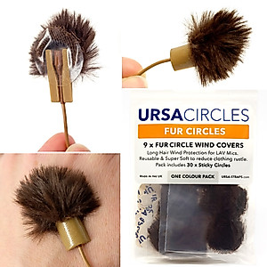 URSA Fur Circles - Mini Windshields for Lavalier/Lapel Microphones. Reduce Wind Noise & Clothing Rustle. Compatible with Sennheiser, RODE, Sanken, Tascam & More (9x Circles + 30x Stickies, MultiPack)