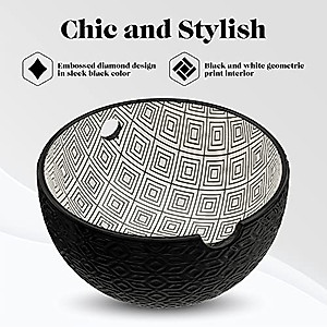 American Atelier Ramen Bowl with Chopsticks | Set of 2 | Soup Bowls for Kitchen | Udon Noodle Bowl with Chopsticks | Stoneware Rice Bowl | 6" Diameter (21 Oz) - Embossed Black Design