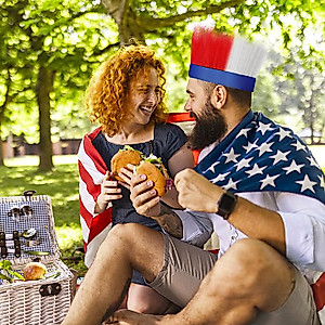 Watayo 2 Pcs Independence Day Patriotic Hairy Headband - 4th of July Crazy Hair Accessory - Red White and Blue Hairband Headwear for Memorial Day, Veterans Day