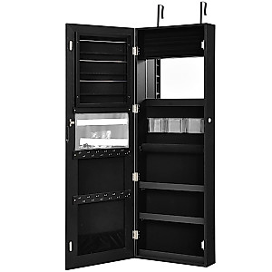 Giantex Jewelry Armoire Wall Door Mounted, Lockable Jewelry Cabinet with 47.2''H x 16''W Full Screen Mirror, Large Storage Jewelry Organizer Jewelry Box with Full Length Mirror (Black)