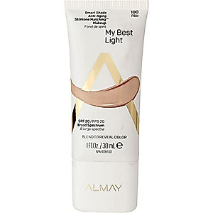 Almay Anti-Aging Foundation, Smart Shade Face Makeup, Medium Coverage, Natural Finish with SPF 20, Hypoallergenic-Fragrance Free, Dermatologist Tested, 100 My Best Light, 1 Oz