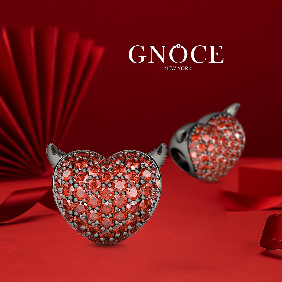 GNOCE Devil‘s Heart Charm Bead 925 Sterling Silver Charms Fits Women's Charm Bracelet/Necklace Jewelry For Birthday Gift