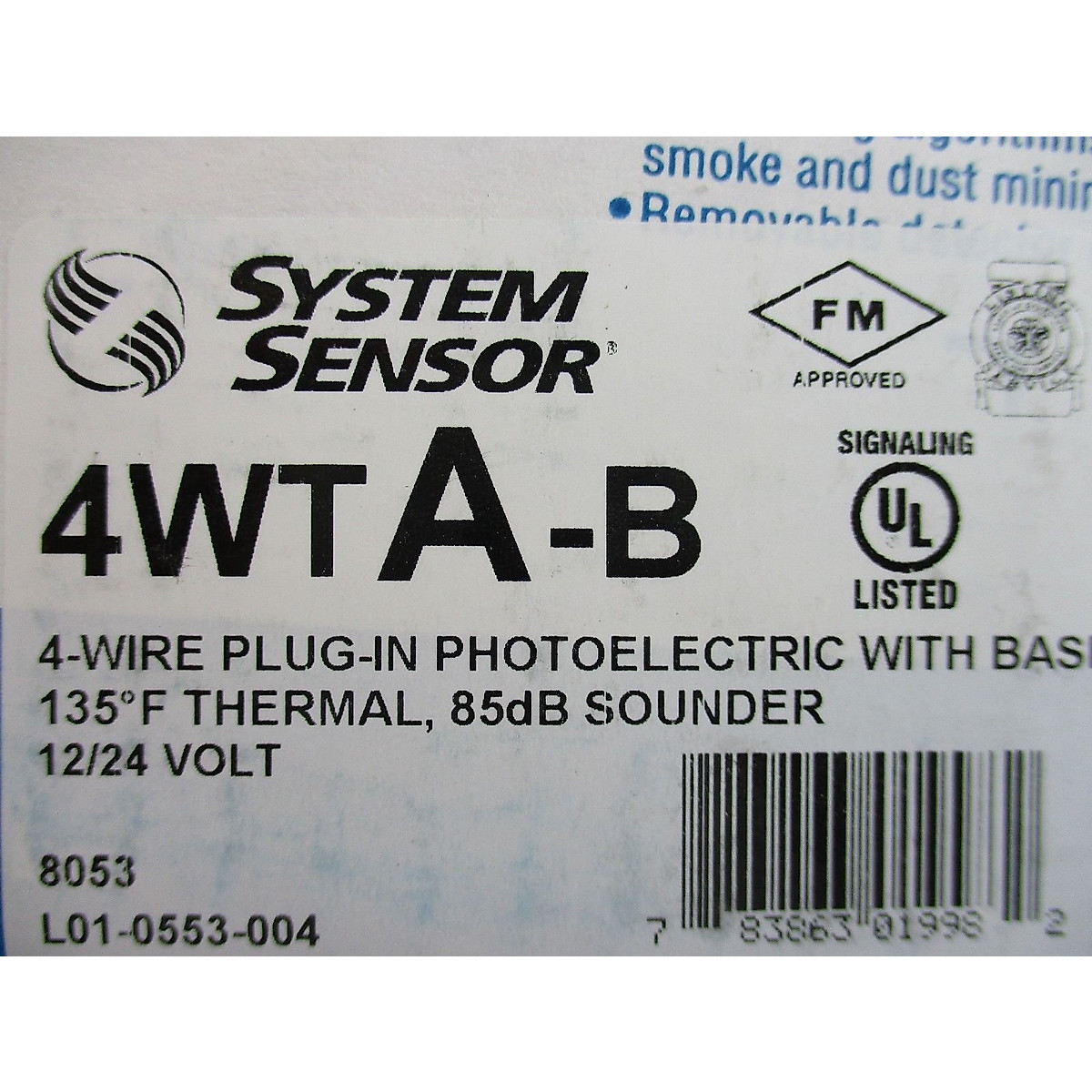 SYSTEM SENSOR 4WTA-B 4WTAB 12/24 VDC, Photoelectric Smoke Detector with Thermal, Sounder, and Base