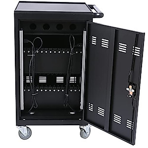 Oursoula Laptop Storage Rack for Multiple Laptops, Storage for A Total of 30 Devices, Mobile Charging Cabinet and Cart for Tablets and Laptops Up to 17'' Screen Size., Black