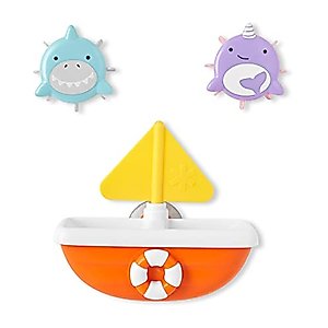 Skip Hop Zoo Baby Bath Toy, Tip & Spin Boat, Shark/Narwhal