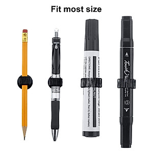 Outus Pen Holder Clips Manganese Steel Pen Holder Self Adhesive Pen Pencil Organizer with Adjustable Spring Loop for Refrigerator Whiteboard Erase Board and Bulletin Board Map (16 Pieces, Black)