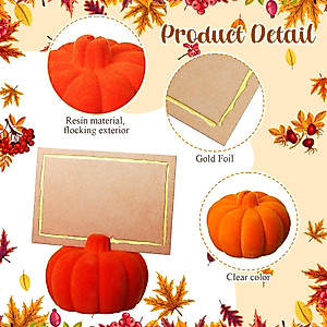 Wonderjune 12 Sets Artificial Pumpkins Harvest Fall Autumn Decoration with Card Thanksgiving Table Decor for Fall Themed Party(Orange, Brown, White)