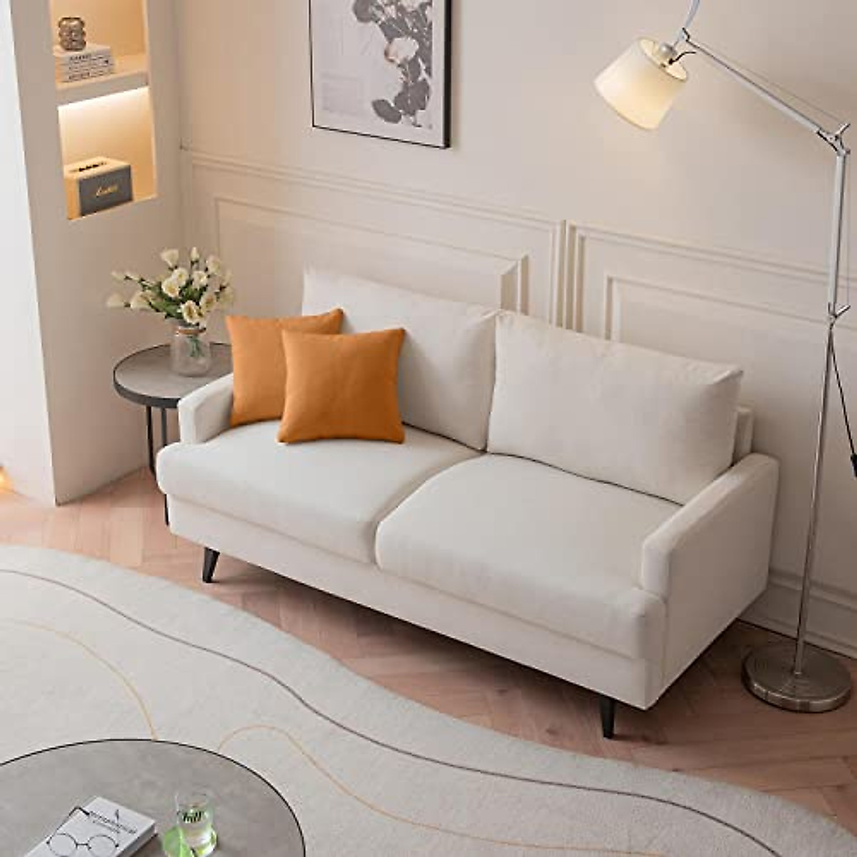 Seegool Modern 2-Seat Loveseat Couch, 64" W Living Room Sofa Linen Fabric and Metal Legs, Love Seat Furniture for Small Spaces, Bedroom, Apartment, Beige