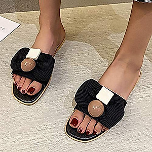 justHIGH Womens Flat Slide Sandals Open Toe Bowknot Espadrille Slip On Comfortable Cork Sandals