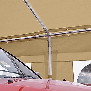 PEAKTOP OUTDOOR 10x20 ft Heavy Duty Carport Car Canopy with Removable Window Sidewalls, Portable Garage Tent Boat Shelter with Reinforced Triangular Beams, Beige