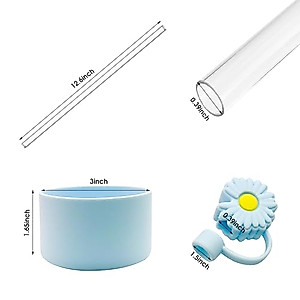 Bougimal Straw Cover Fit for Stanley Quencher H2.0 40 oz 30 oz Tumbler with Handle & Stanley IceFlow 20oz 30oz, Rainbow Sticker, Protective Silicone Cup Boots Reusable, Stanley Cup Accessories, Blue