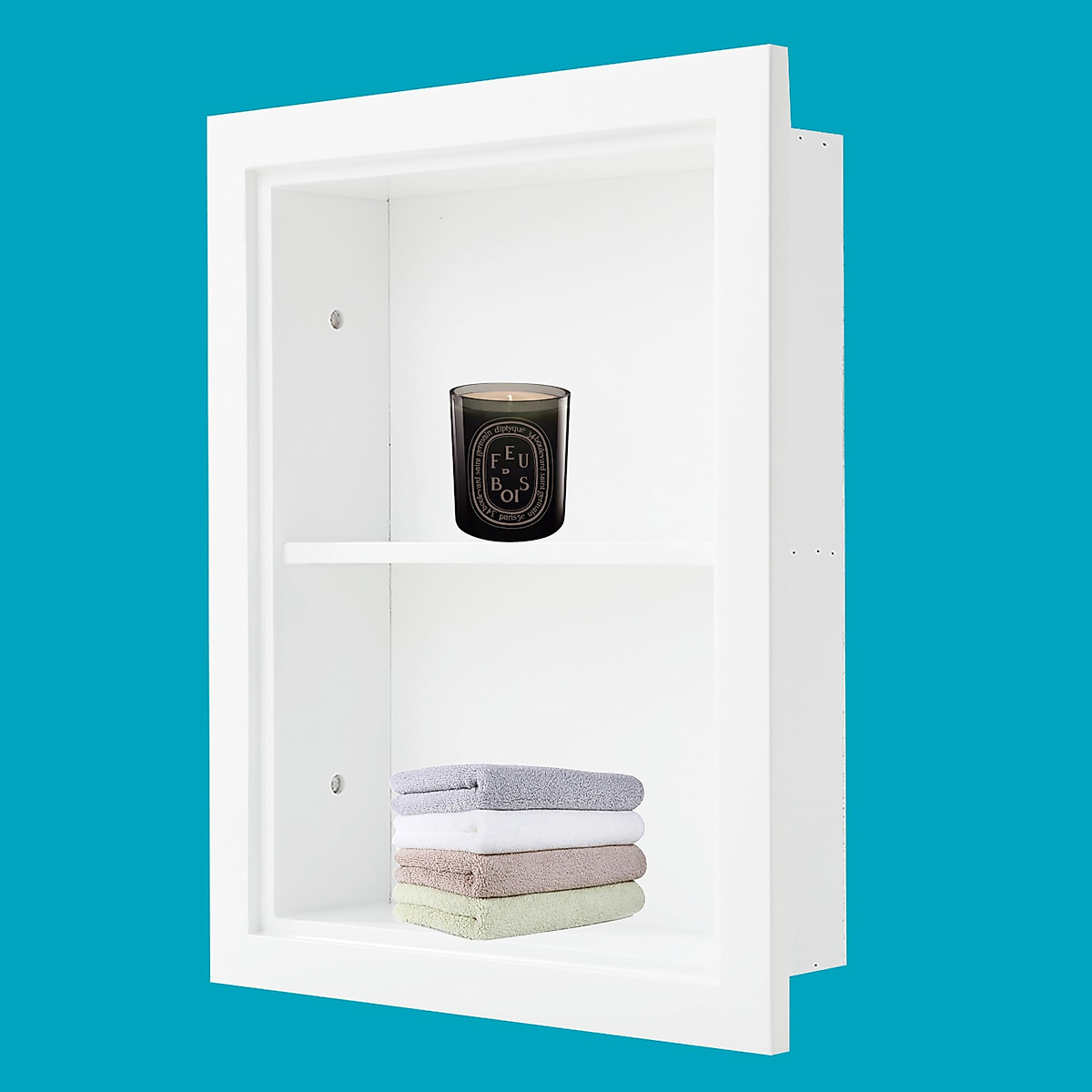 Potter-Island 14 × 18 Medicine Cabinet Recessed, Wall Niche, Bathroom Wall Cabinet, 2-Tier, Between Studs Shelving for Drywall, (Plain Back/White)