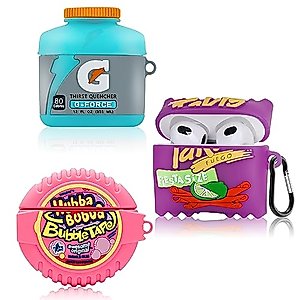 [3Pack] Cute Cover for Apple Airpods 3rd Generation Case,Funny 3D Food Silicone Protective Cases Accessories for Air pods 3rd,Sport Water+Bubble Gum+Purple Potato Kawaii Case for Boys Girls Kids