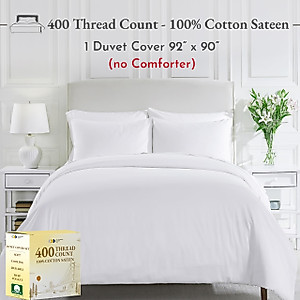 California Design Den Queen Size Duvet Cover Only - Premium 400 Thread Count 100% Cotton Duvet Cover, Soft Sateen Weave, Button Closure and Corner Ties (1 Piece, White, Queen)